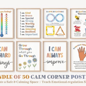 50 Calm Corner Posters Toddler Sign Feelings Thermometer Chart Emotions ...