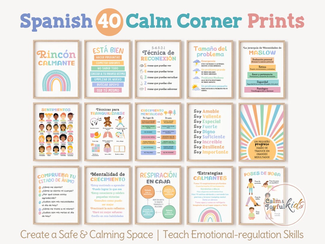 40 Spanish Calm Corner Posters Sign Calming Classroom Decor Bundle ...