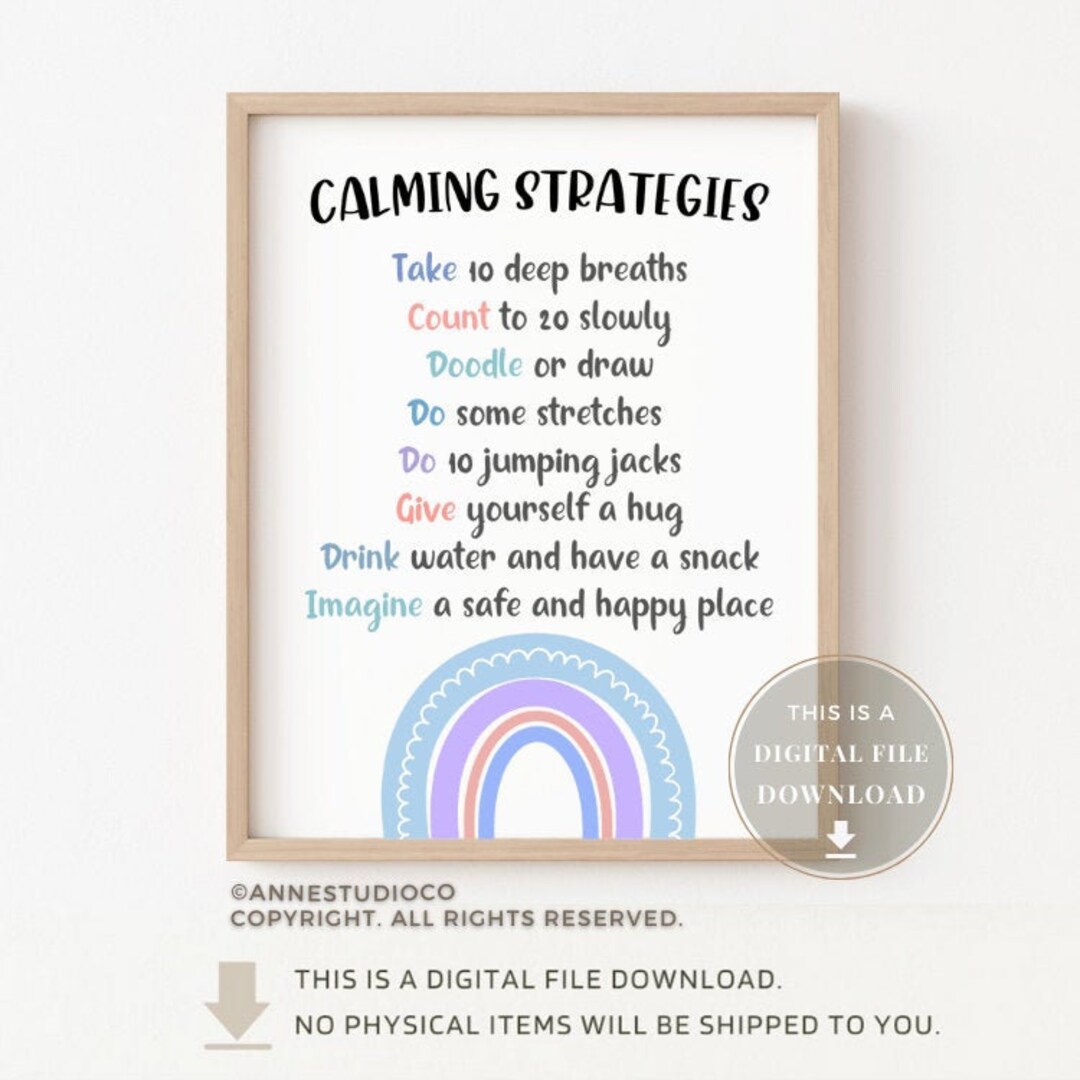 Calming Strategies Poster School Counselor Wall Art for Psychologist ...