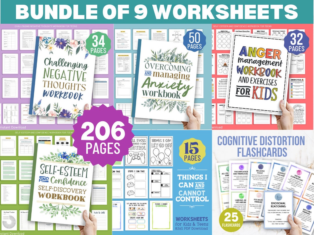 206 Bundle Therapy Worksheet for Teens Anxiety Self Confidence Workbook ...