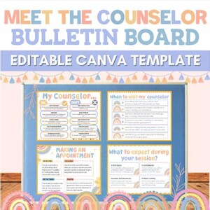 Meet the School Counselor Bulletin Board Signs Template Editable ...