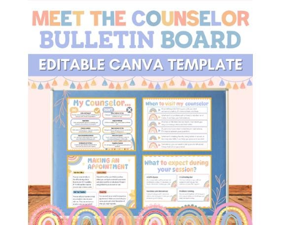 Meet the School Counselor Bulletin Board Signs Template Editable ...