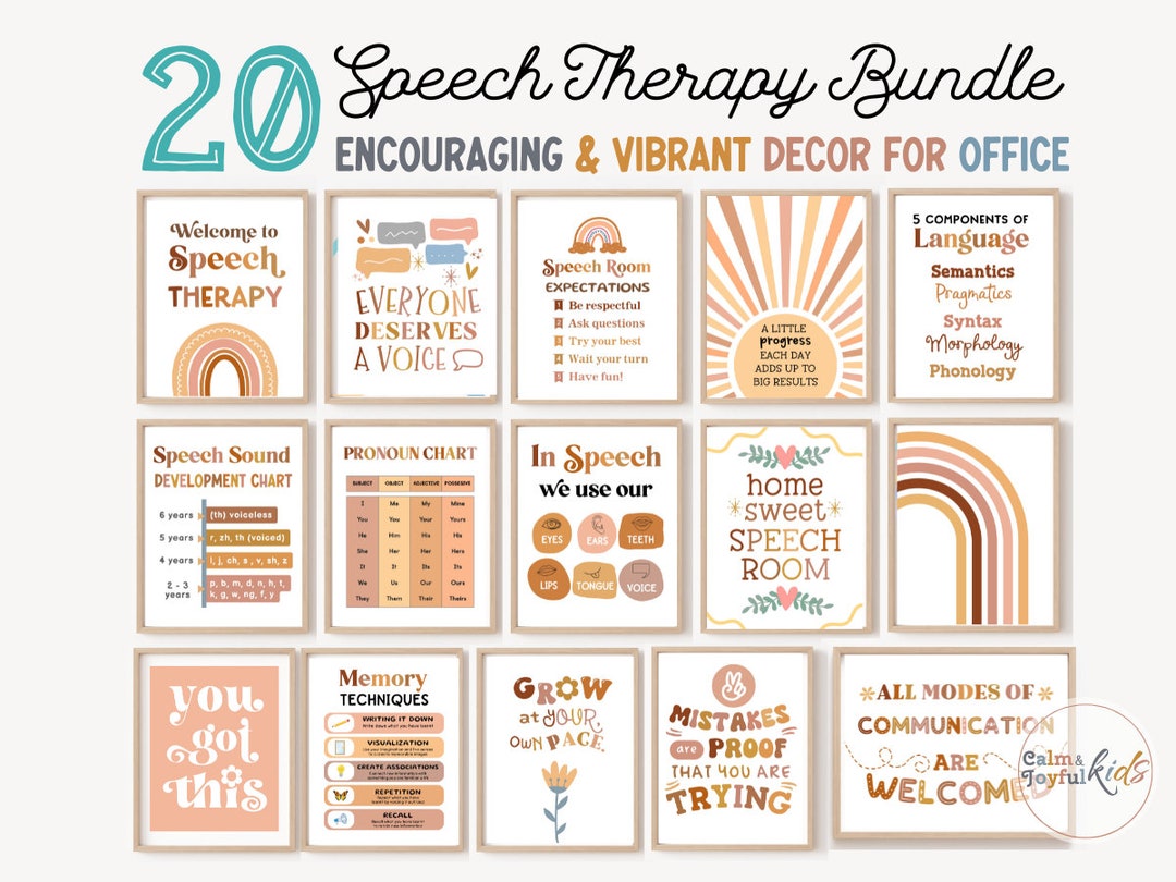 20 Speech Therapy Room Posters SLP Decor Sign Bundle Language ...