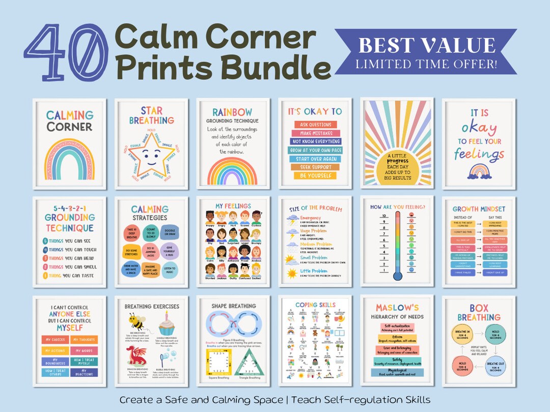 40 Calm Down Corner Posters Sign Kit Calming Decor Print Counselor ...