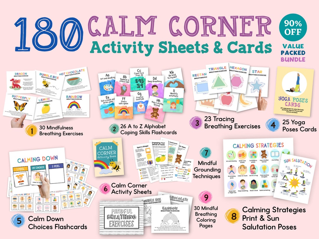 180 Calm Down Corner Kit Calming Posters Sign Decor Breathing Cards ...