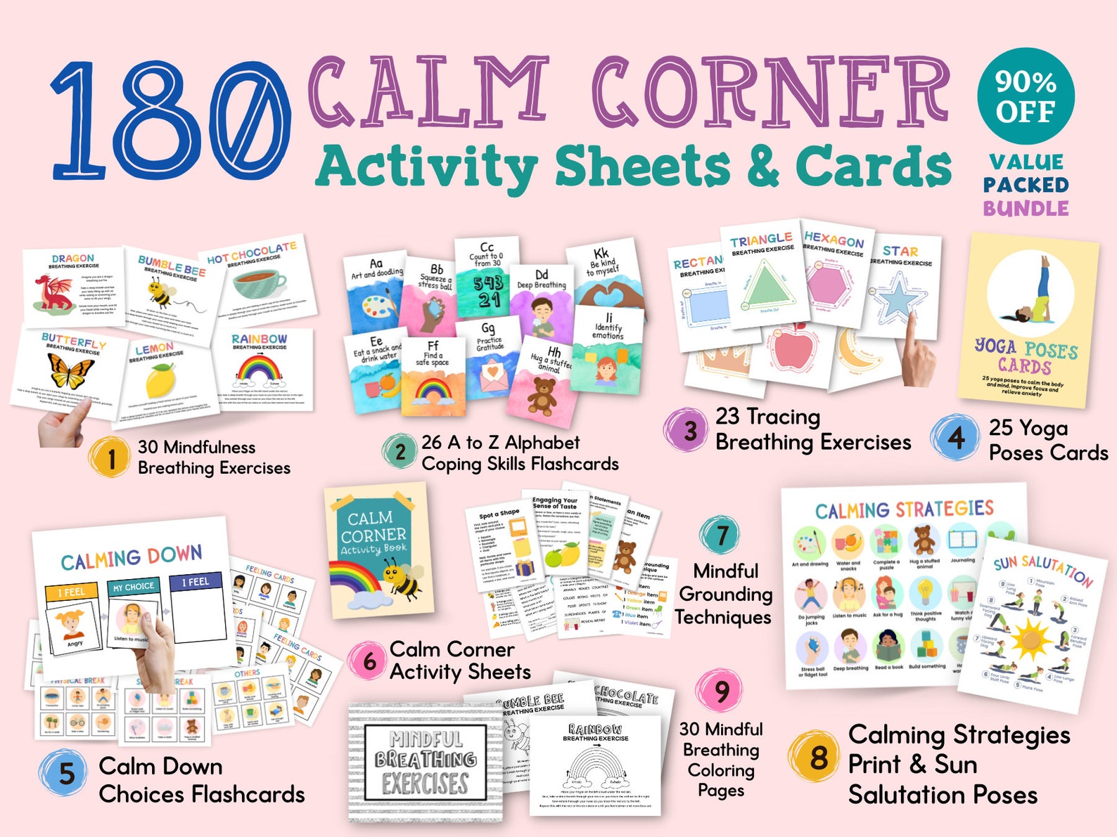 180 Calm Down Corner Kit Calming Posters Sign Decor Breathing Cards ...