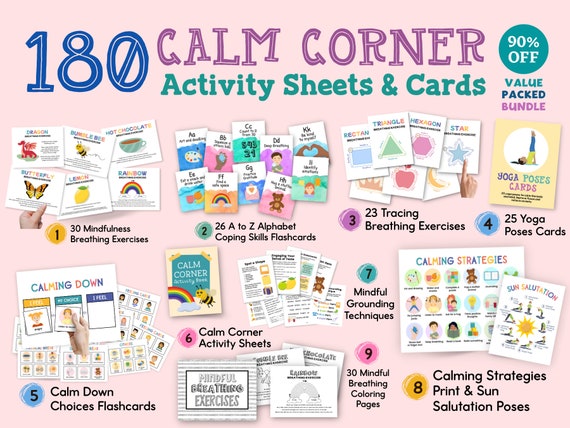 180 Calm Down Corner Kit Calming Posters Sign Decor Breathing - Etsy