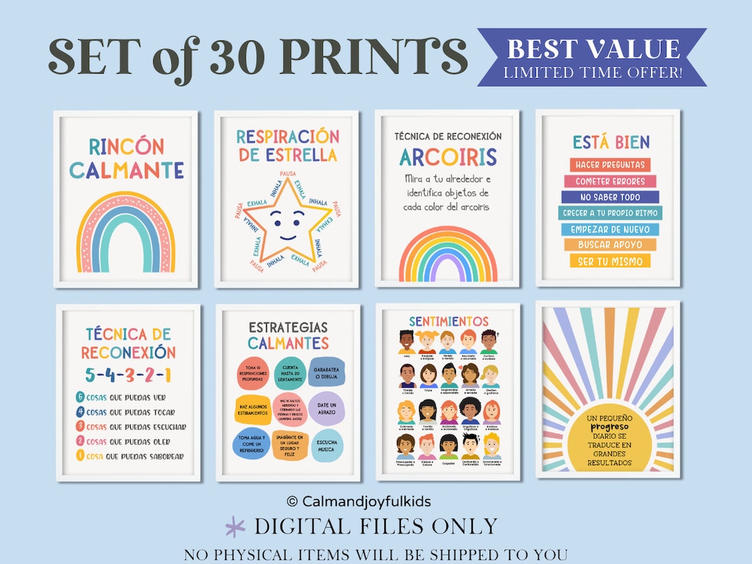 30 Spanish Classroom Educational Posters Wall Art Bundle Decorations ...