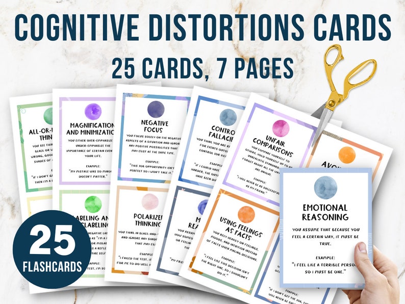 25 Cognitive Distortion Flashcards CBT Poster Therapy Thinking - Etsy