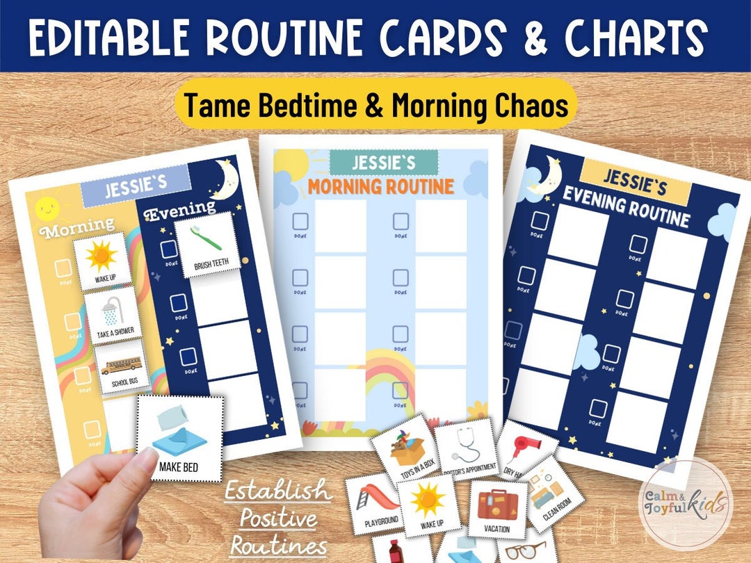 Bedtime Routine Checklist Morning Chart Editable Board Kids Visual ...