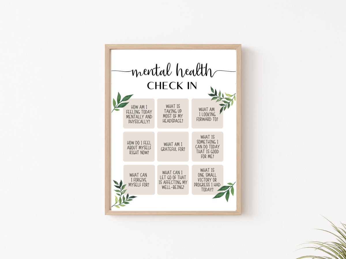 Mental Health Check in Poster Self-care Print Therapy Office Decor ...