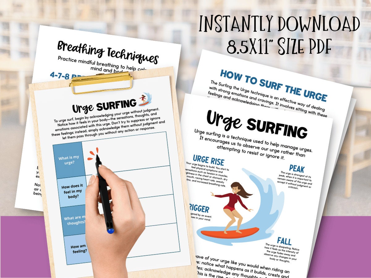 Urge Surfing Therapy Handout Counselor Worksheets Teens Kids - Etsy UK