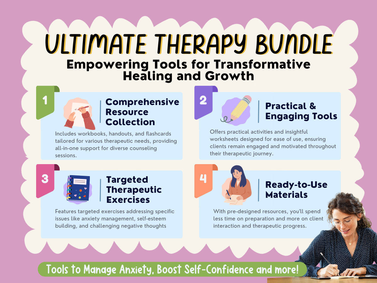 546 Therapy Worksheet Bundle Mental Health Workbook Trauma DBT Social ...