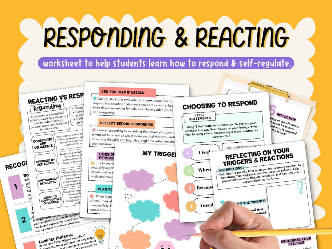 Responding Vs Reacting Worksheets Counseling Activities Therapy Teens ...