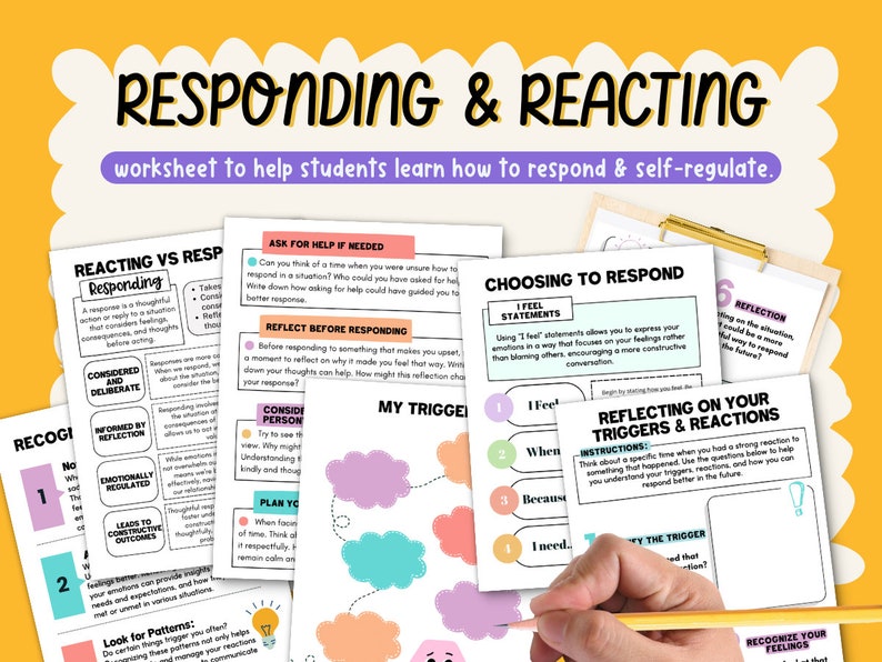 Responding Vs Reacting Worksheets Counseling Activities Therapy Teens ...