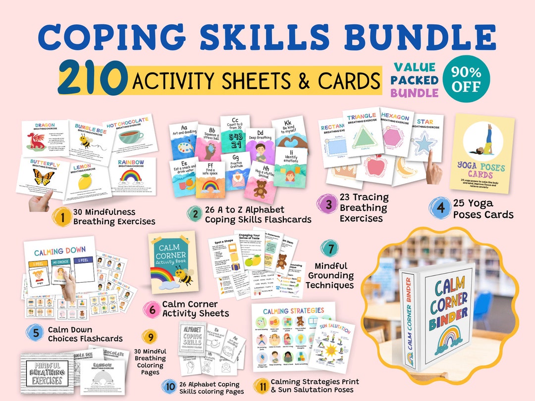 210 Anxiety Coping Skills Cards Mindful Breathing Exercises Kids ...