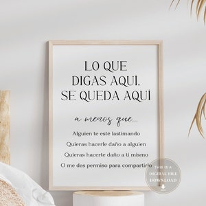 Spanish Confidentiality Poster Sign Counseling Office Decor Social ...