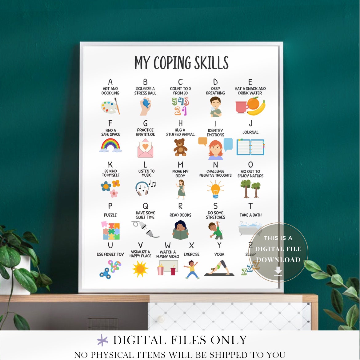 Coping Skills Poster Social Worker Office Decor School Counselor Wall ...