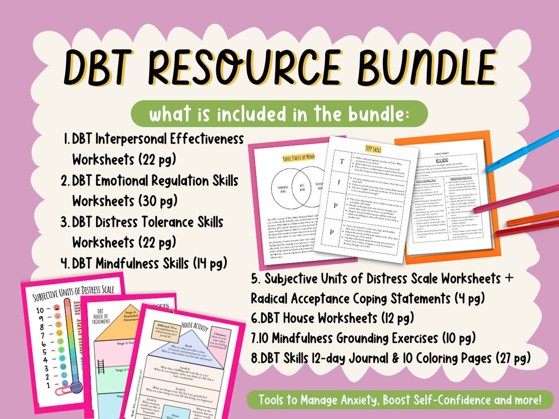 DBT Worksheets Bundle DBT Tools Therapy Resource Workbook Emotional ...