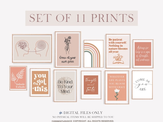 Boho Therapy Office Decor Signs Set Mental Health Posters - Etsy