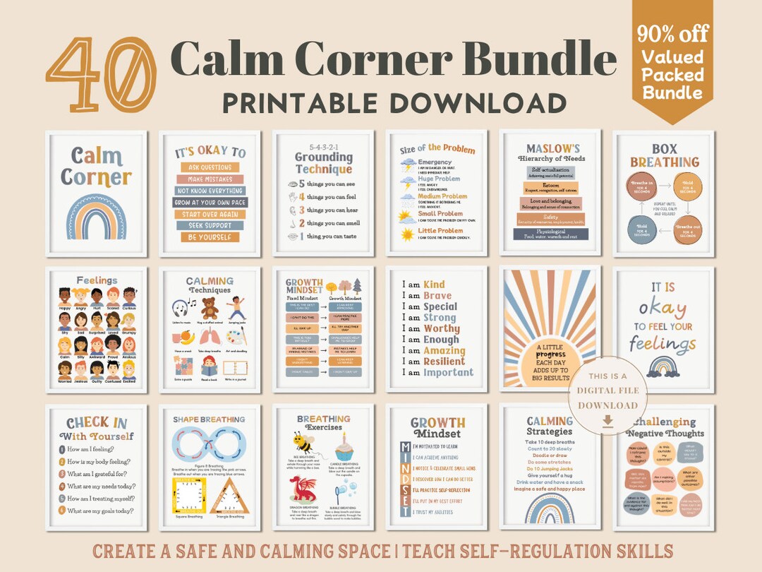 40 Calming Down Corner Decor Sign School Counselor Calm Posters Kit ...