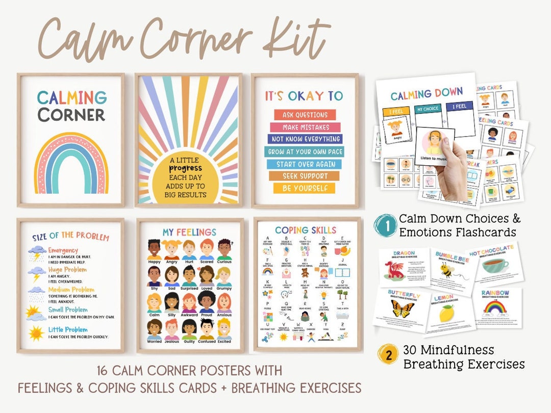 Calm Down Corner Kit Posters Feelings Chart Emotions Flashcards Coping ...