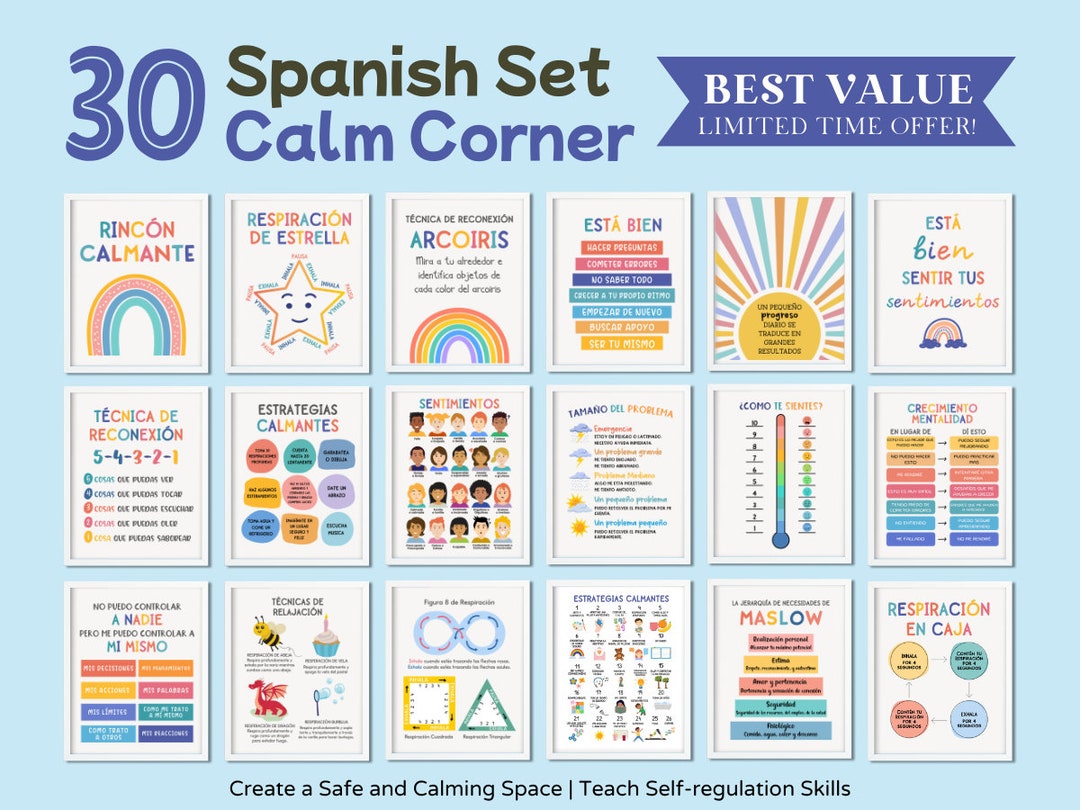 30 Spanish Calm Corner Posters Calming Classroom Decor Bundle Sign ...