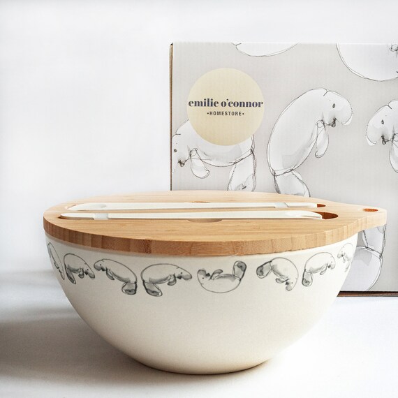 Dining & Serving Bowls Grey Bamboo Salad Serving Bowl with Grey Dugong ...
