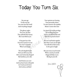Today You Turn Six Poem - Etsy
