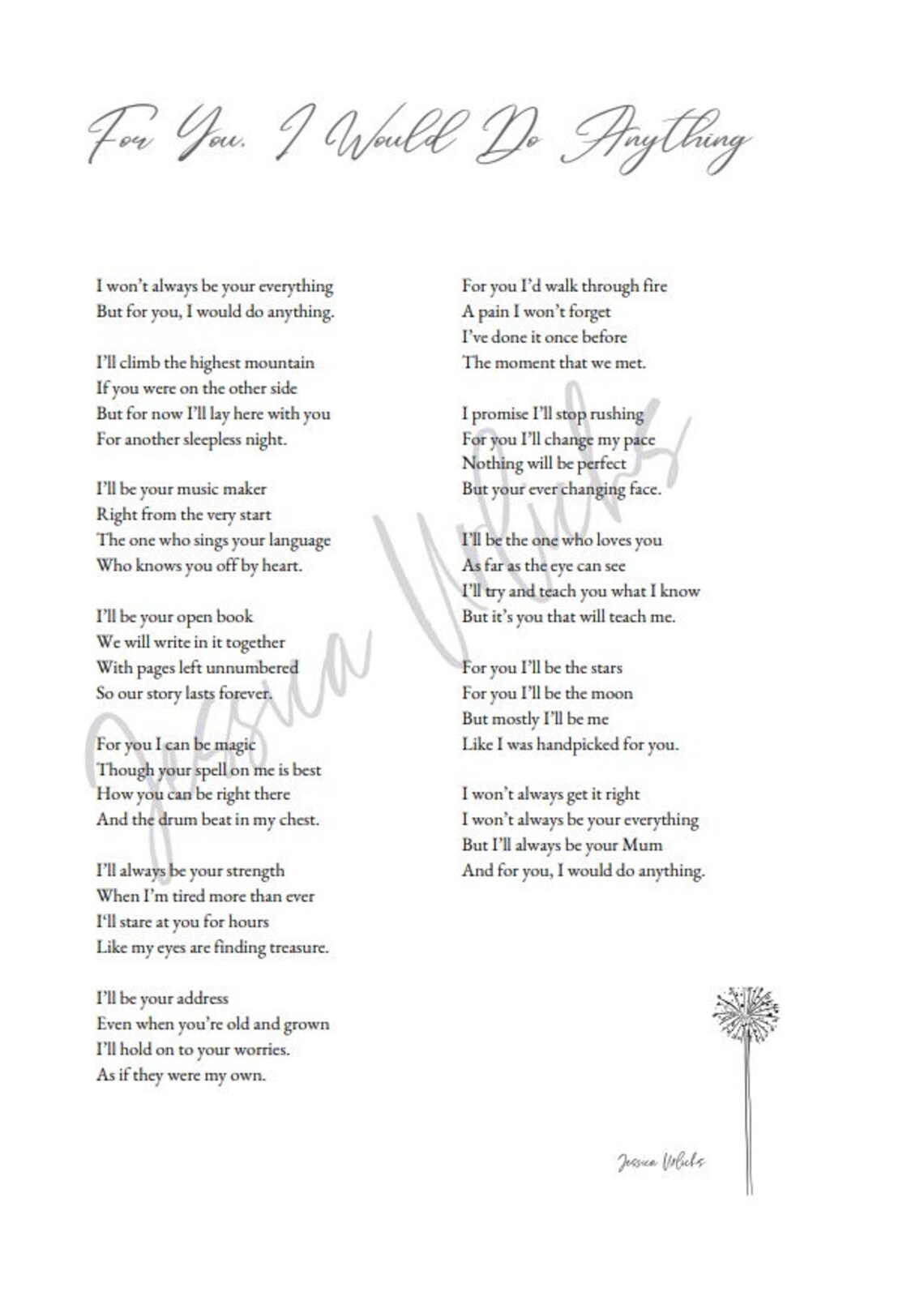 For You, I Would Do Anything Poem - Etsy