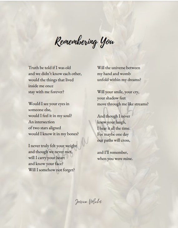 Remembering You a Poem About Pregnancy Loss - Etsy