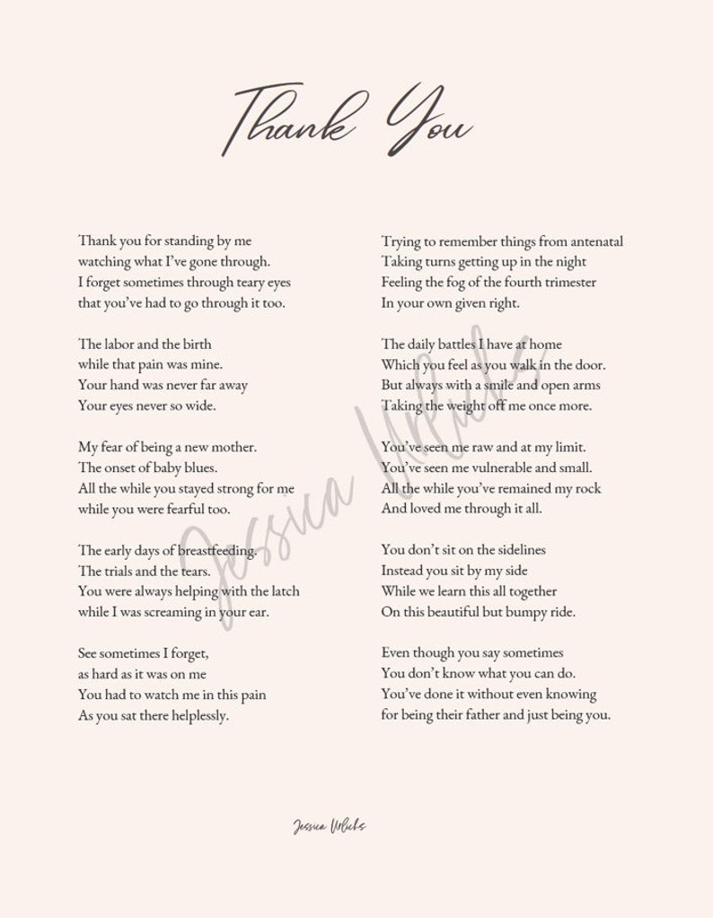 Thank You Poem for Your Partner original Version - Etsy