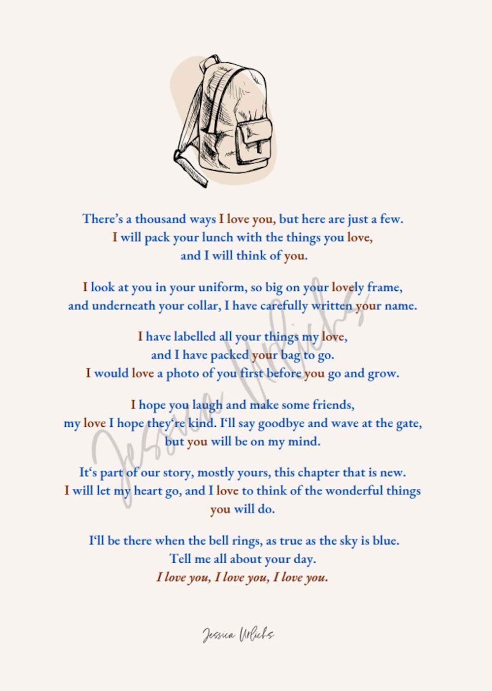 First Day of School Poem - Etsy