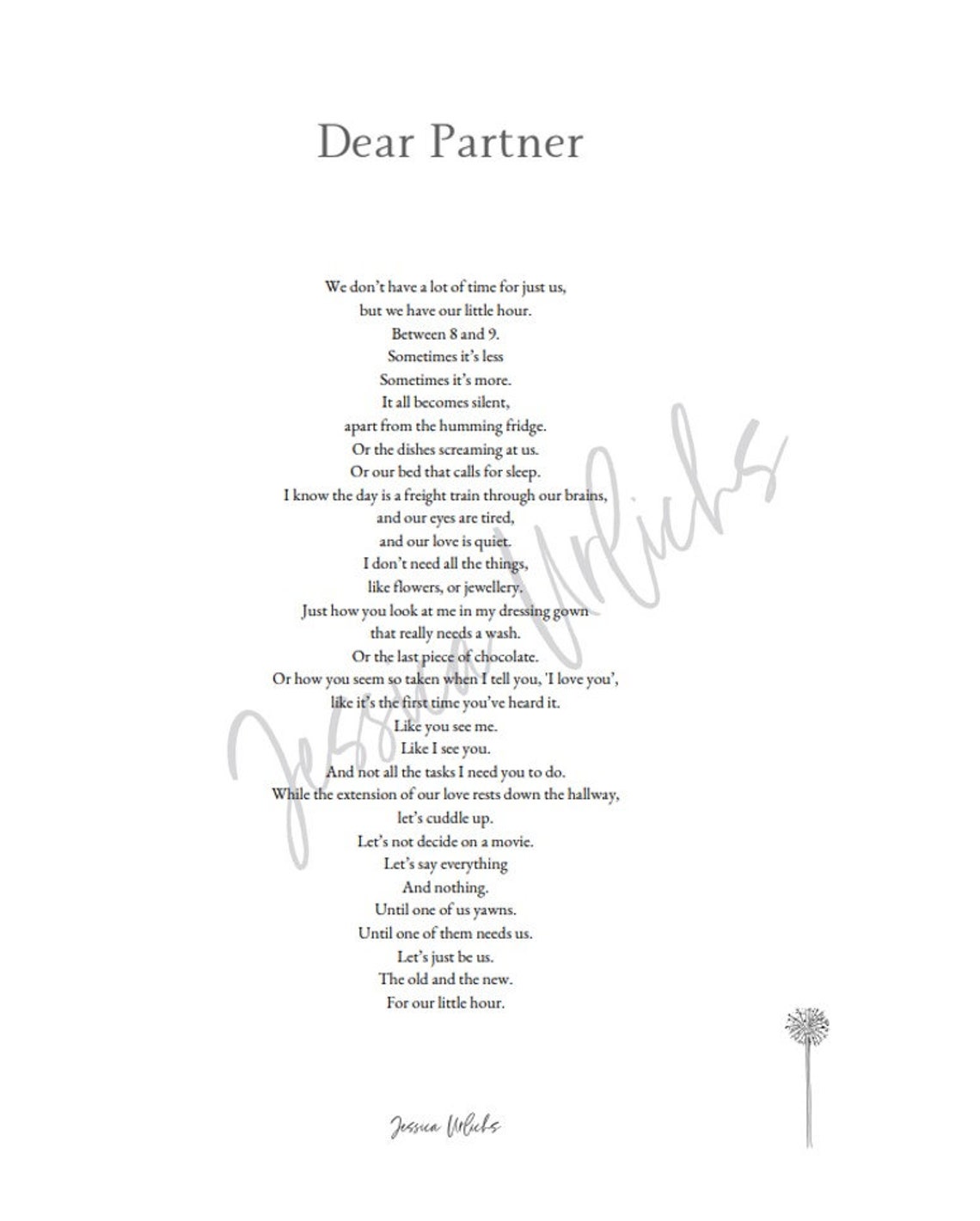 Dear Husband Poem (our Little Hour) - 'dear Partner' Version Included ...