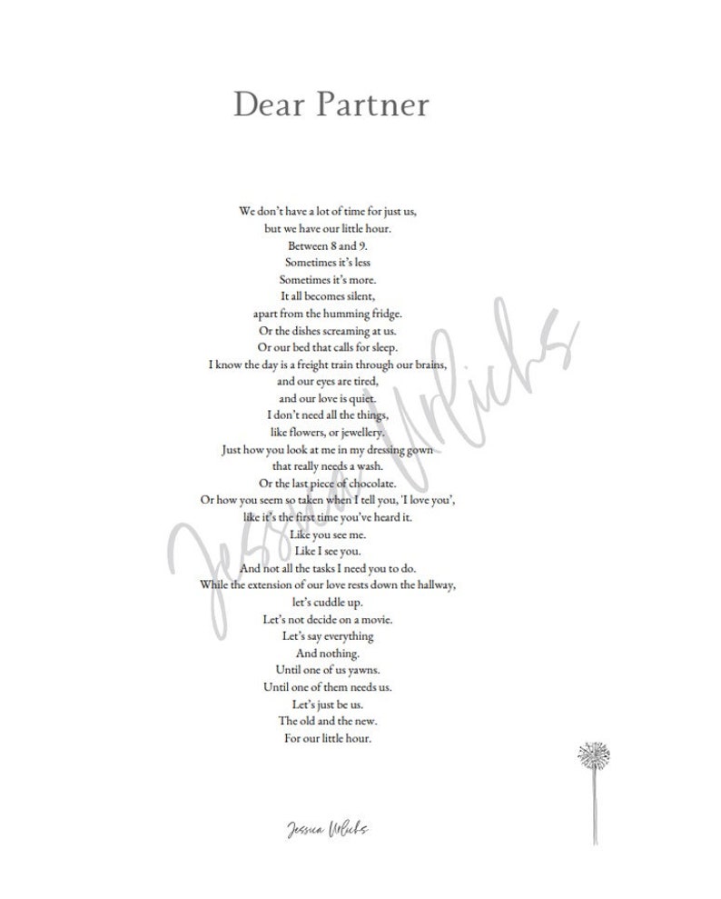 Dear Husband Poem our Little Hour 'dear Partner' - Etsy