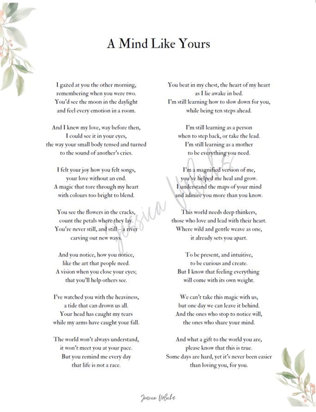 A Mind Like Yours Poem - Etsy UK