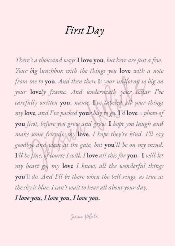 First Day of School Poem - Etsy