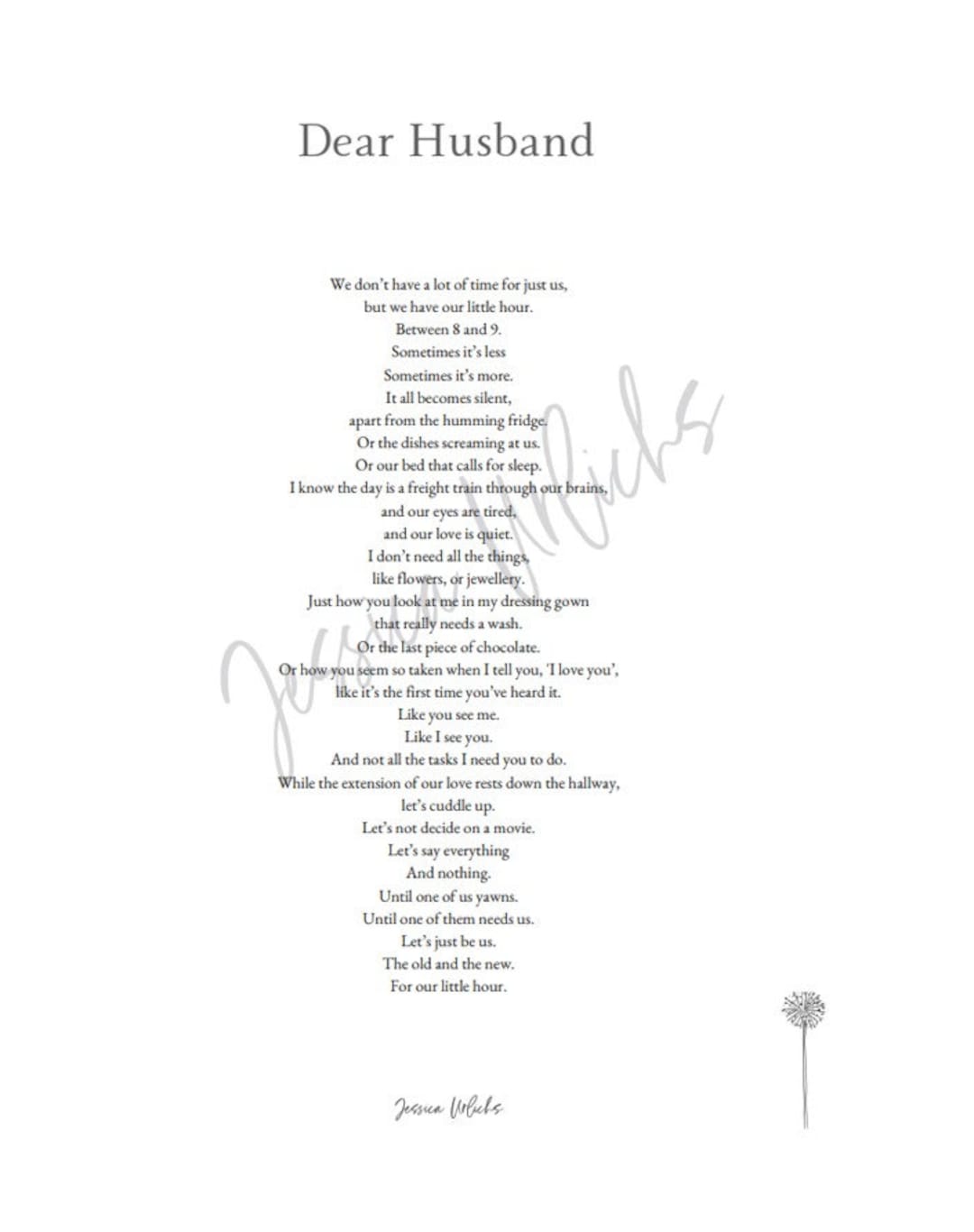 Dear Husband Poem (our Little Hour) - 'dear Partner' Version Included ...