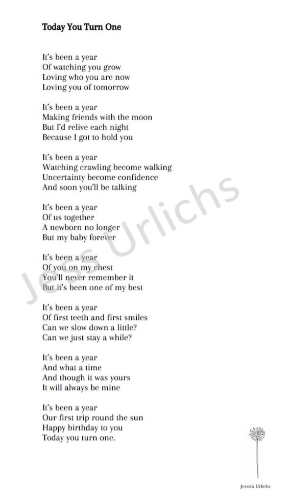 Today You Turn One first Birthday Poem for Subsequent Babies - Etsy