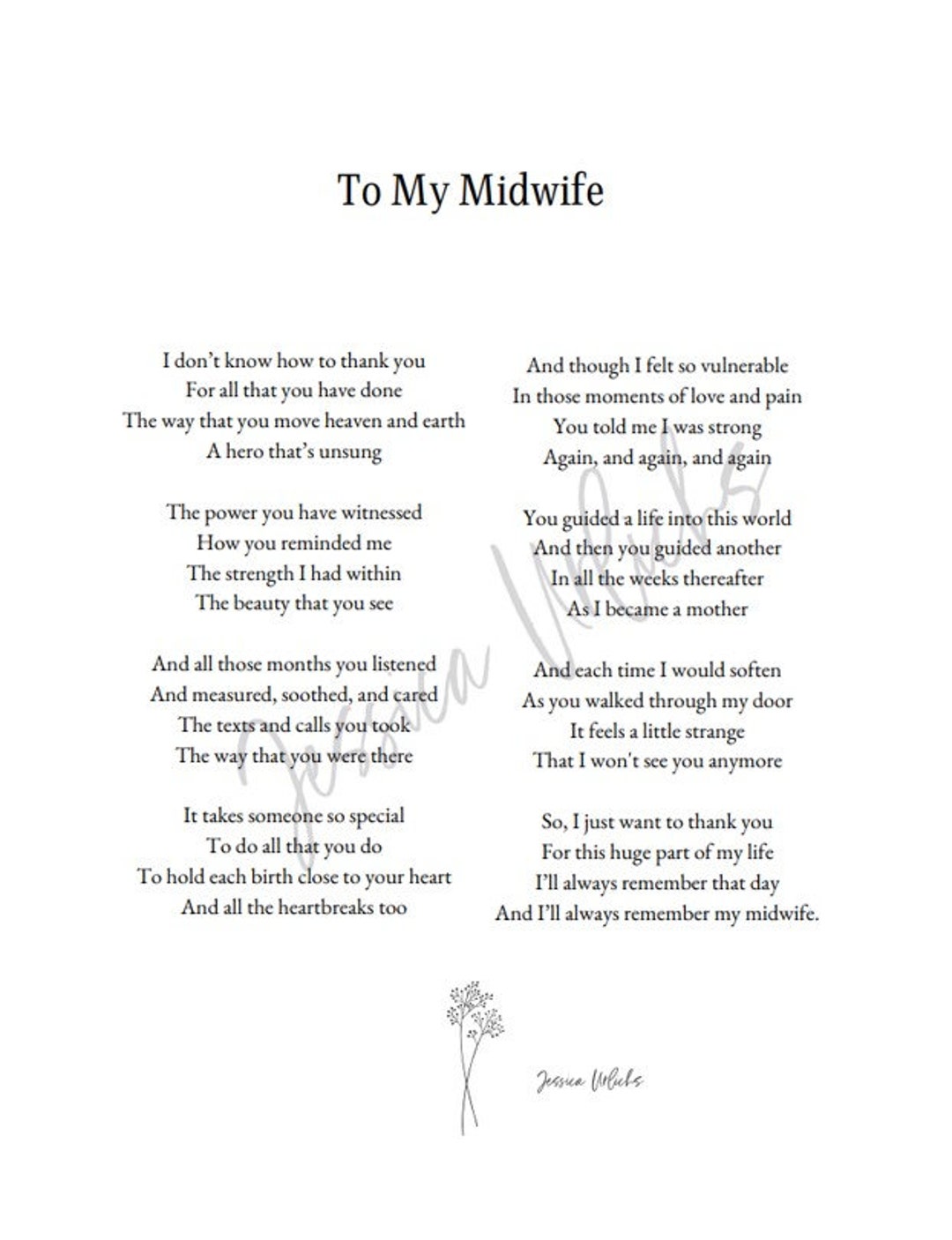 To My Midwife Poem - Etsy