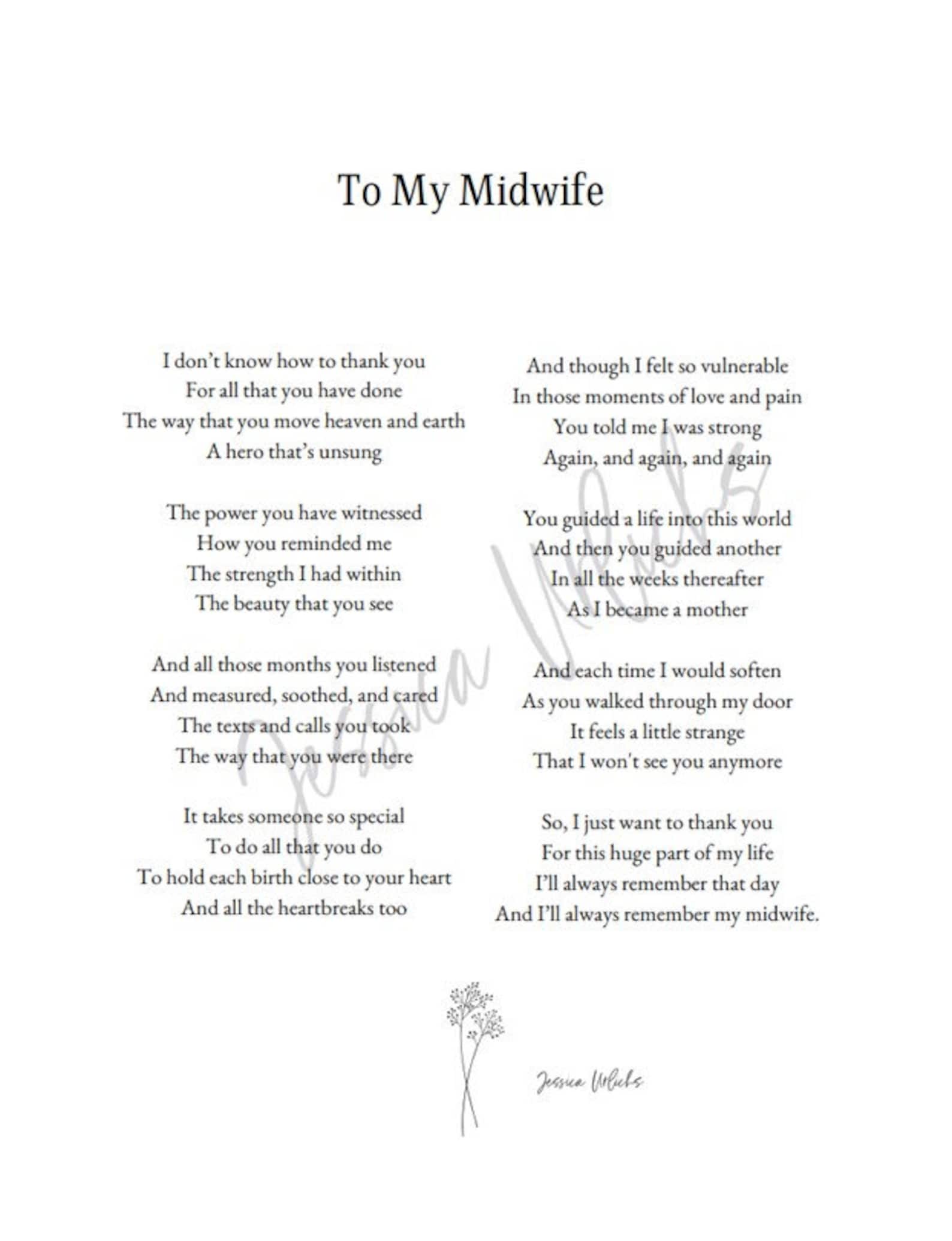 To My Midwife Poem - Etsy