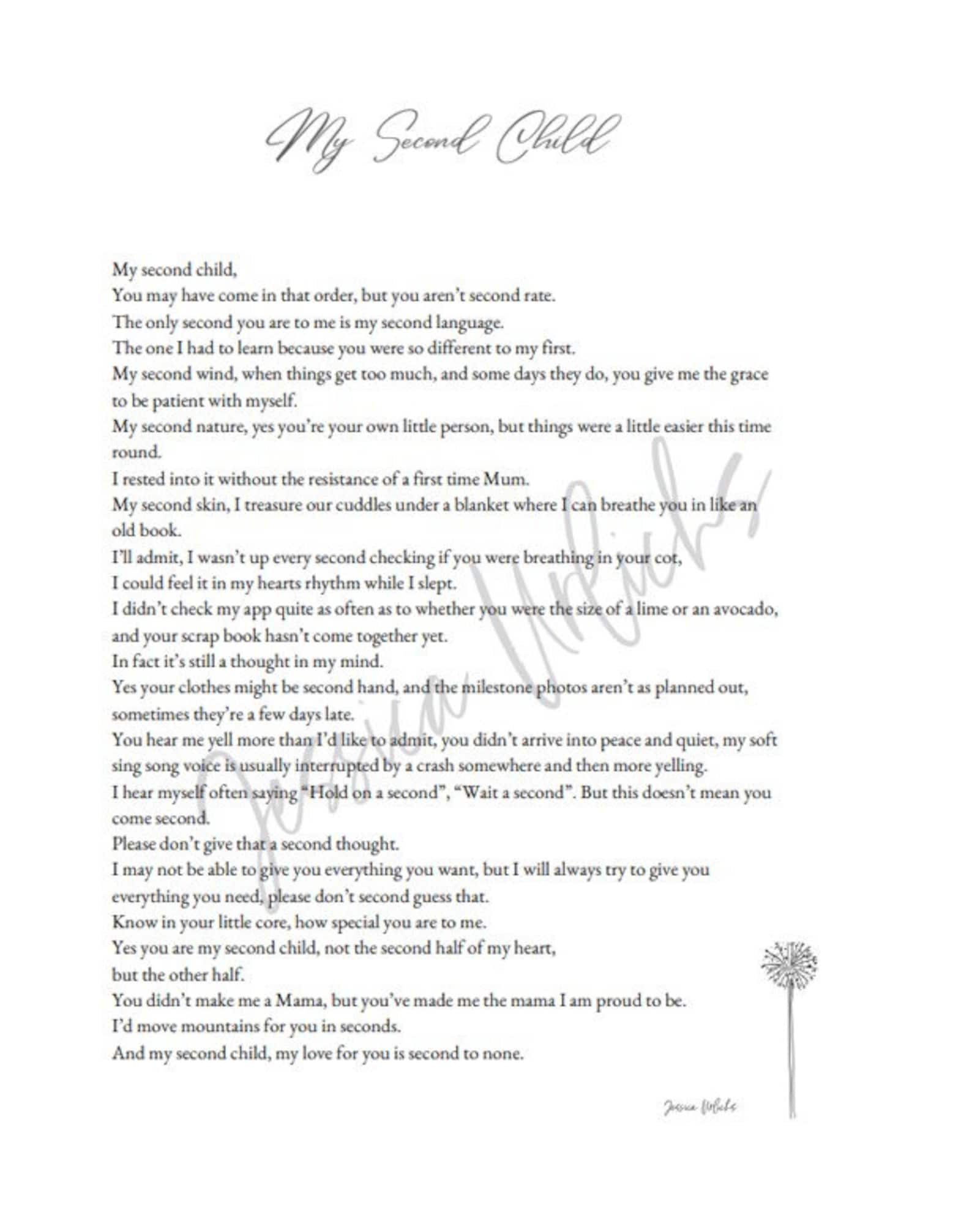 My Second Child Poem - Etsy