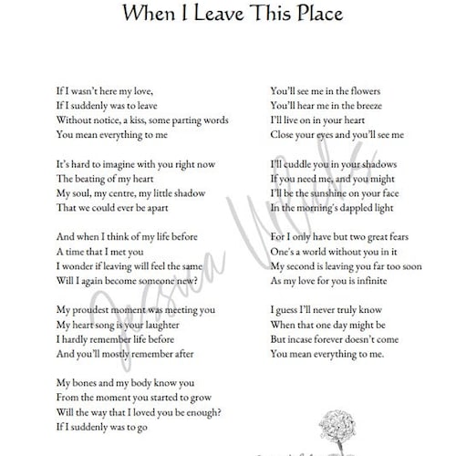 When I Leave This Place Poem - Etsy