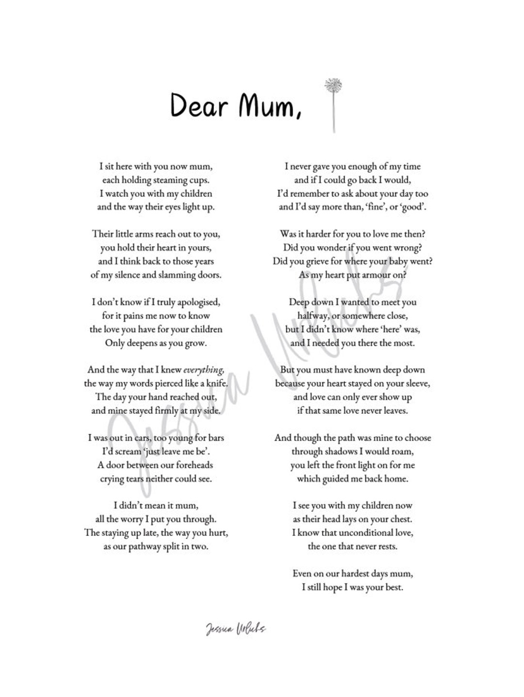 Dear Mum (A Poem About the Teenage Years) - Etsy