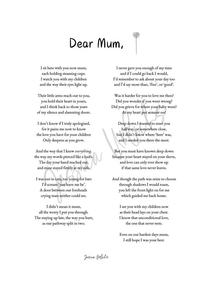 Dear Mum A Poem About the Teenage Years - Etsy