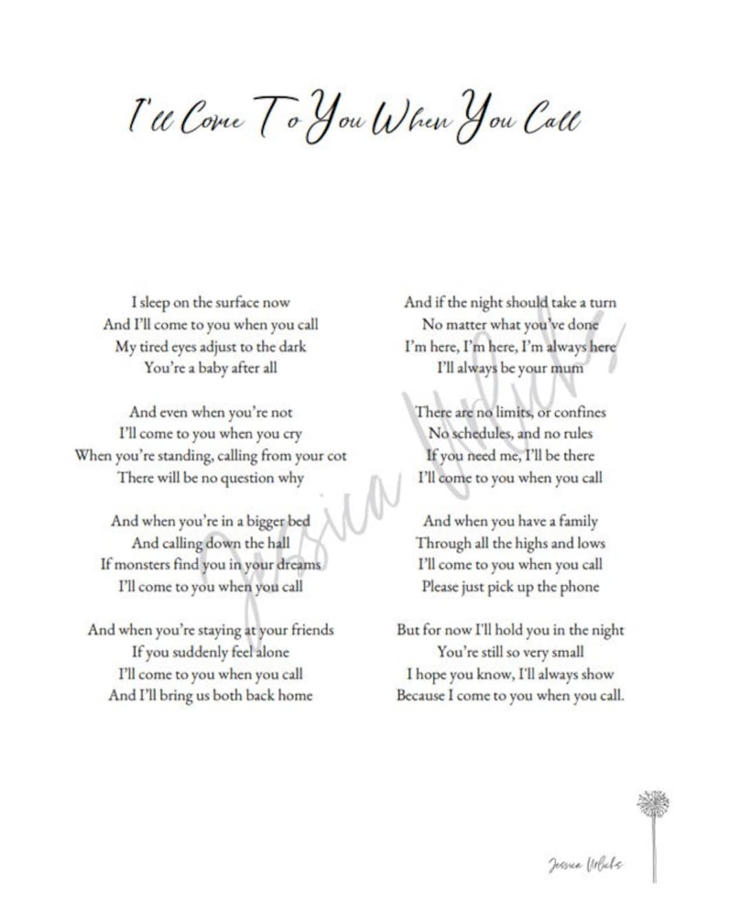 I'll Come to You When You Call Poem - Etsy