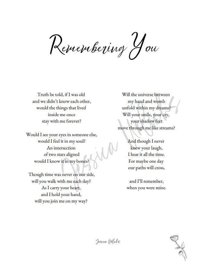 Remembering You (a Poem About Pregnancy/ Child Loss) - Etsy