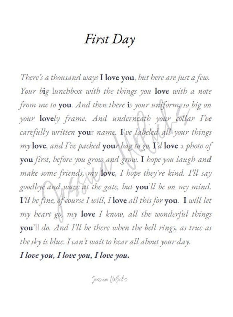 First Day of School Poem - Etsy