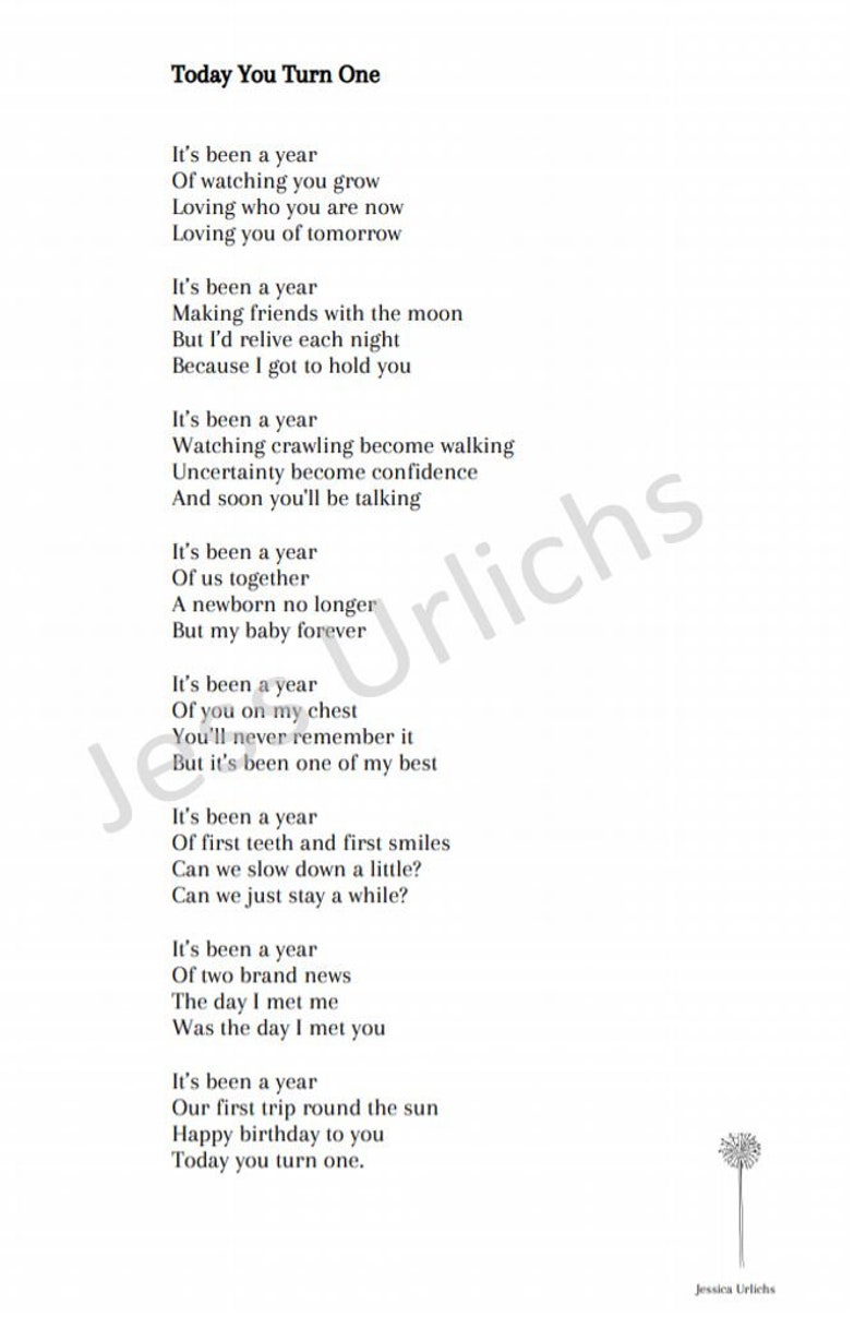 Today You Turn One first Birthday Poem for First Baby - Etsy Australia