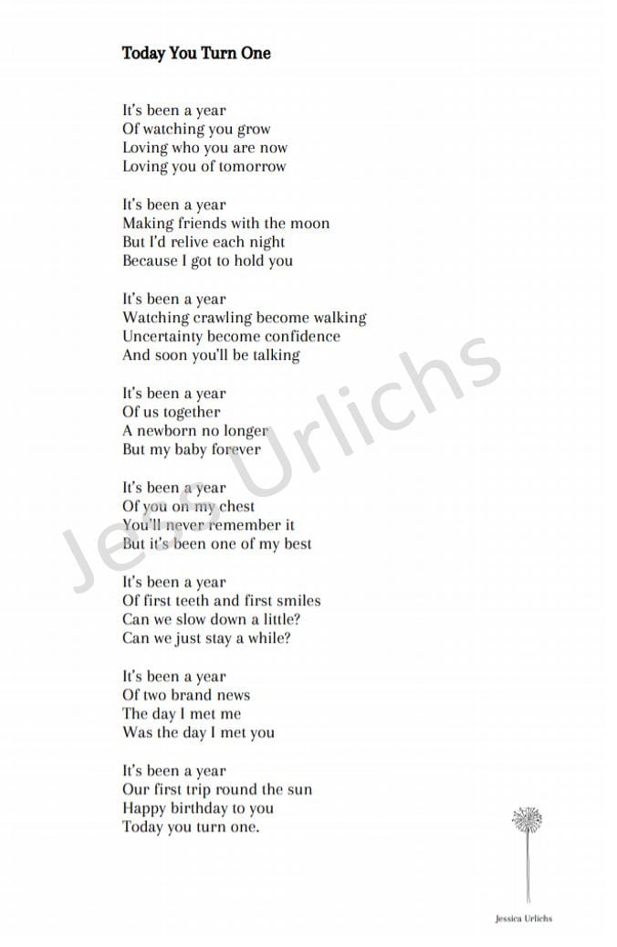 Today You Turn One (first Birthday Poem for First Baby) - Etsy